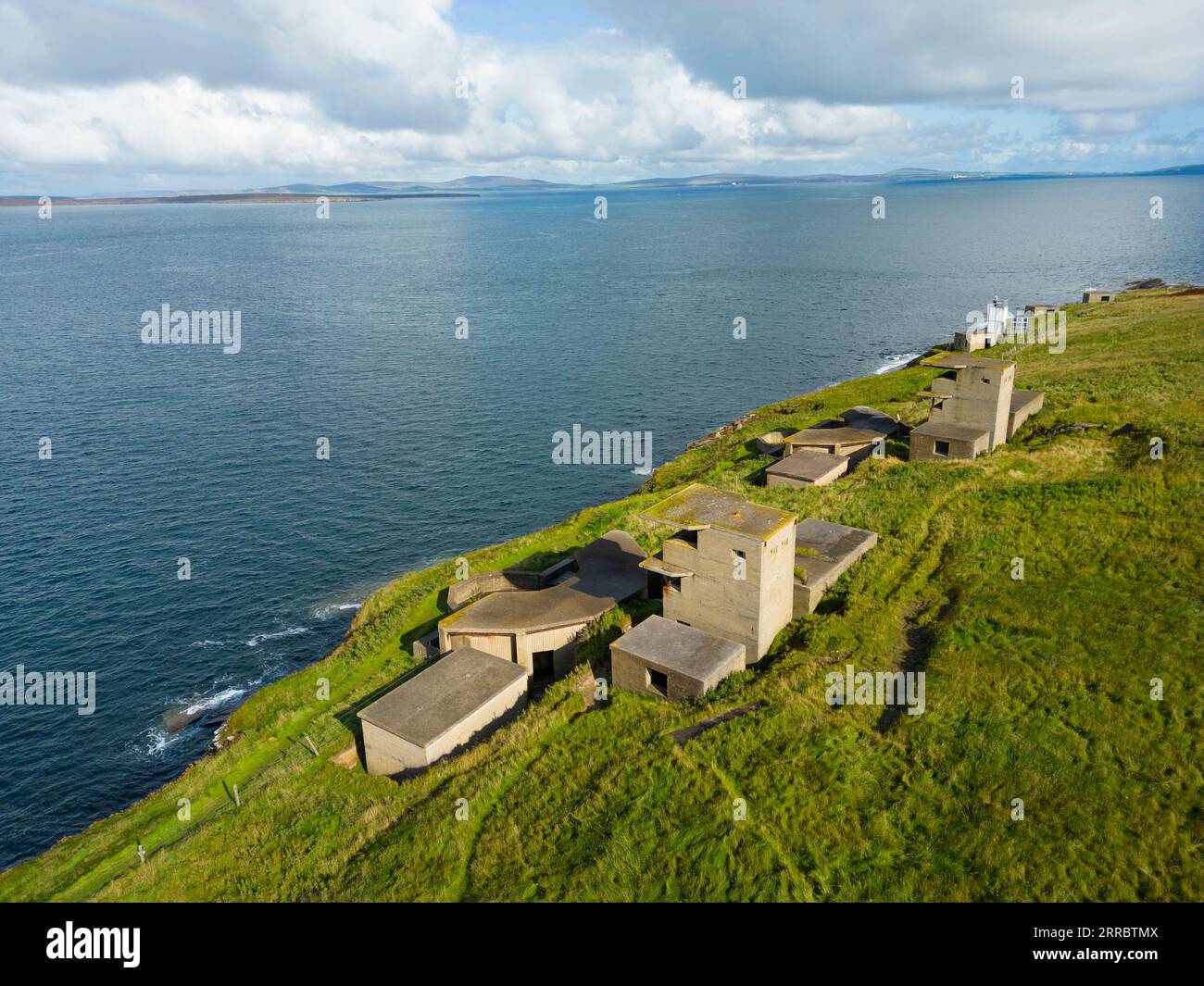 Aerial view of Balfour Battery coastal defences at Scapa Flow at Hoxa ...