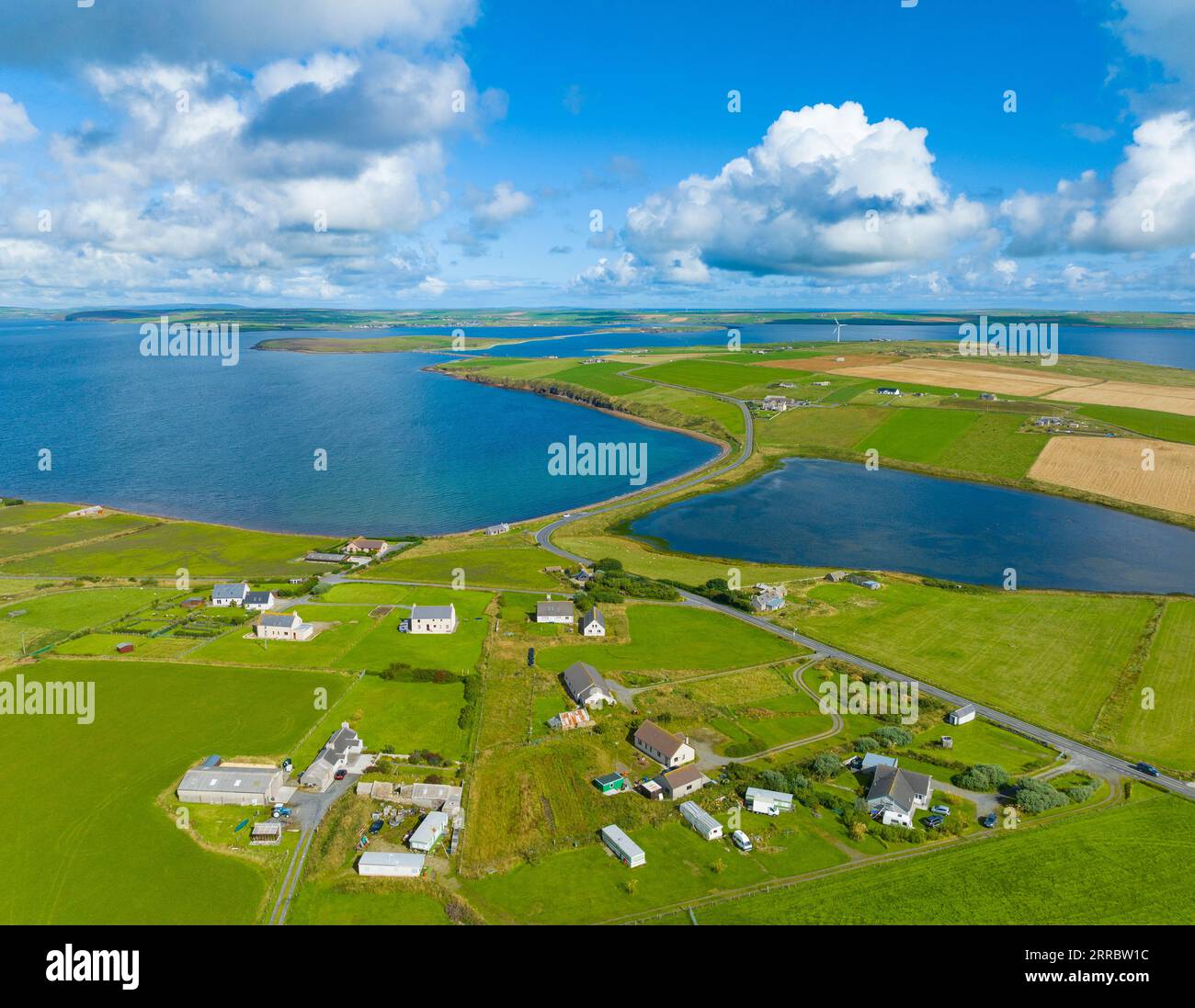 Aerial view of causeway carrying road between Echnabay and Echnaloch ...