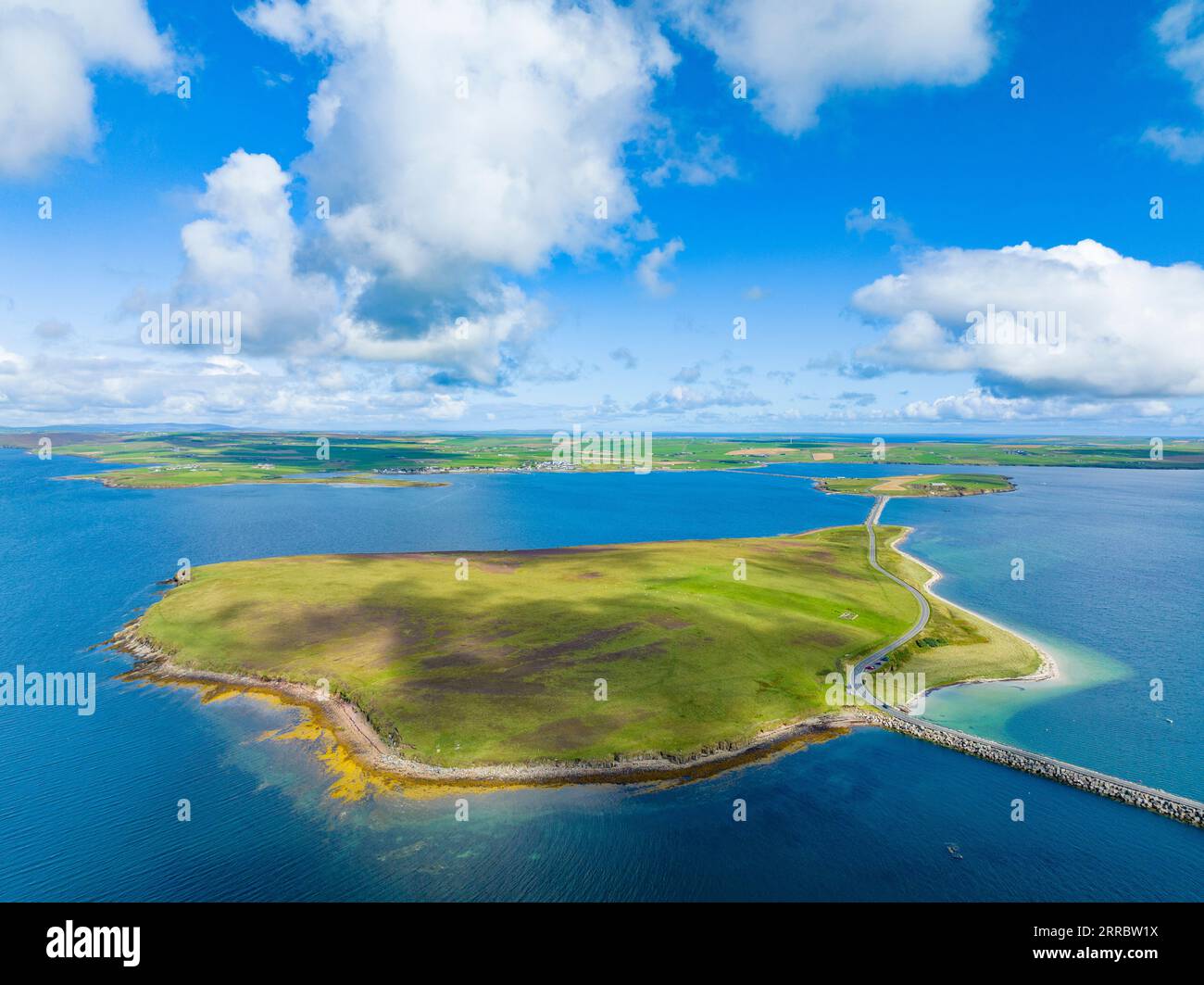 Aerial view of Churchill Barrier No.3 with Barrier 2 and 1 in distance ...