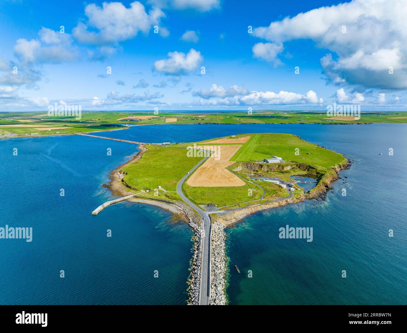 Aerial view of Churchill Barrier No 2 and Barrier 1 in distance at Lamb ...