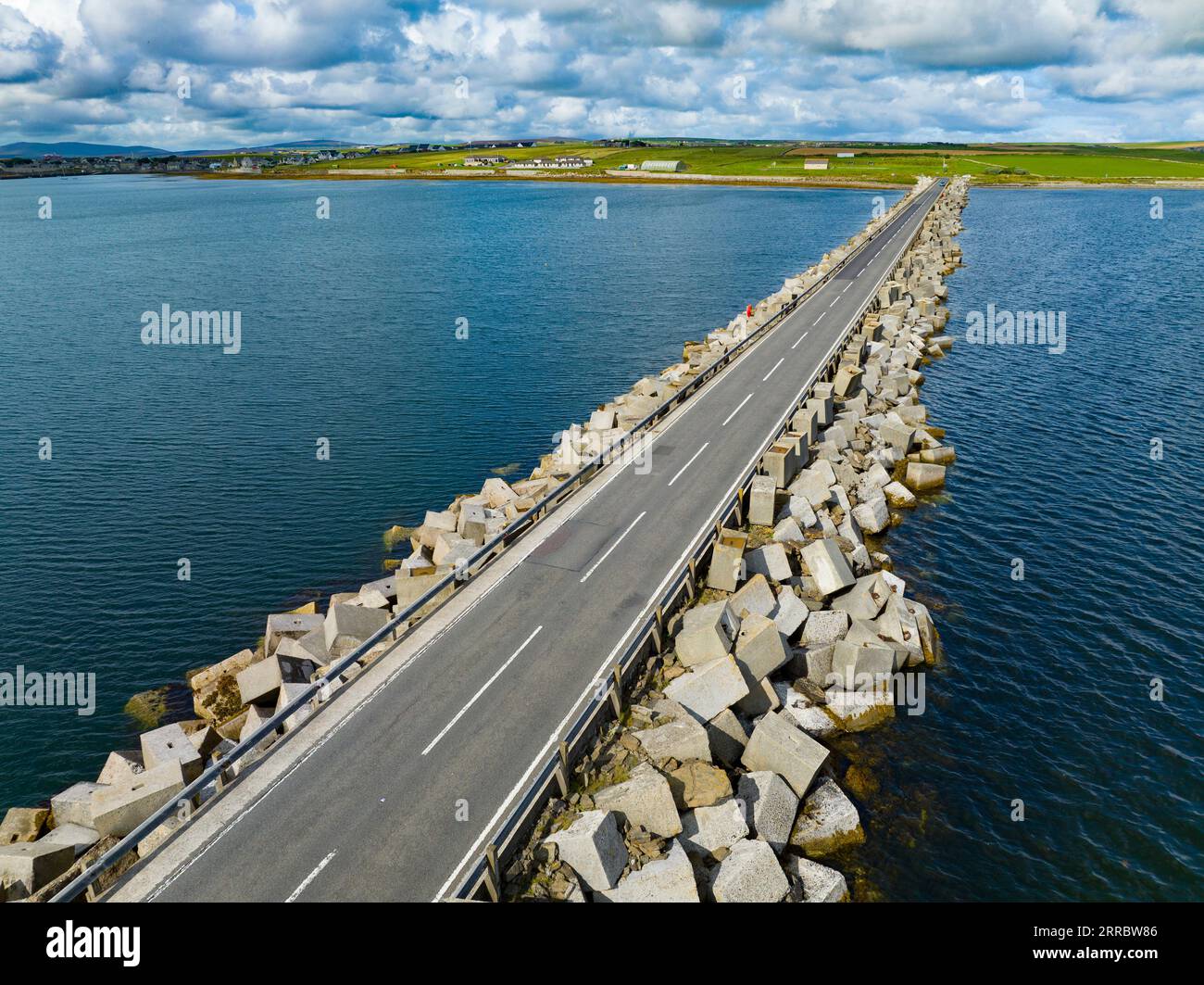 Aerial view of Churchill Barrier No.1 and causeway at St Mary’s Bay in ...