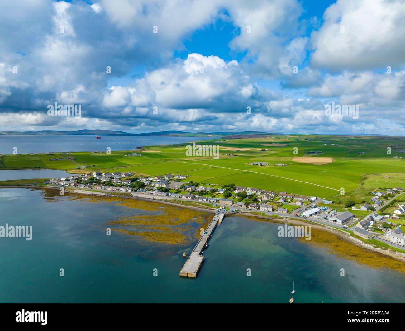 Aerial view of St Mary’s village on East Mainland, Orkney Islands ...