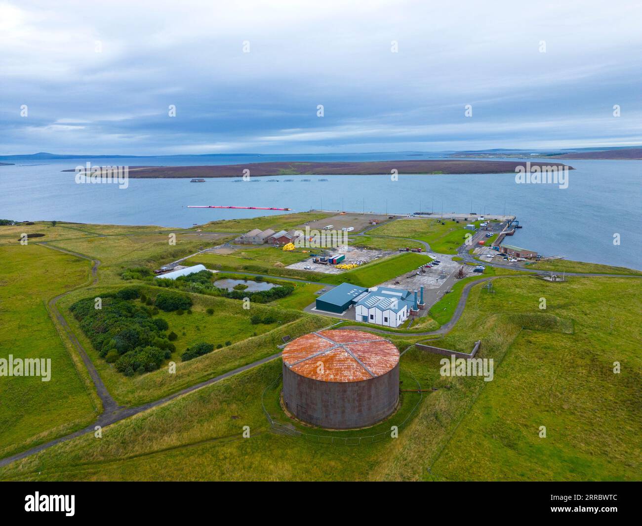 Aerial view of remains of former Scapa Flow military base at Lyness on ...