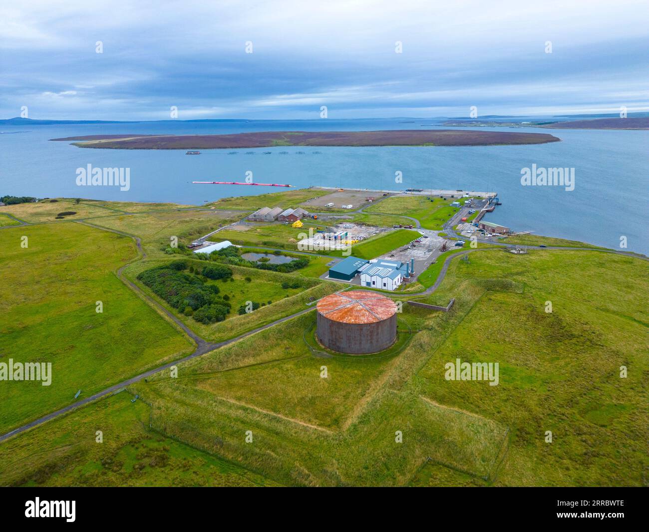 Aerial view of remains of former Scapa Flow military base at Lyness on ...