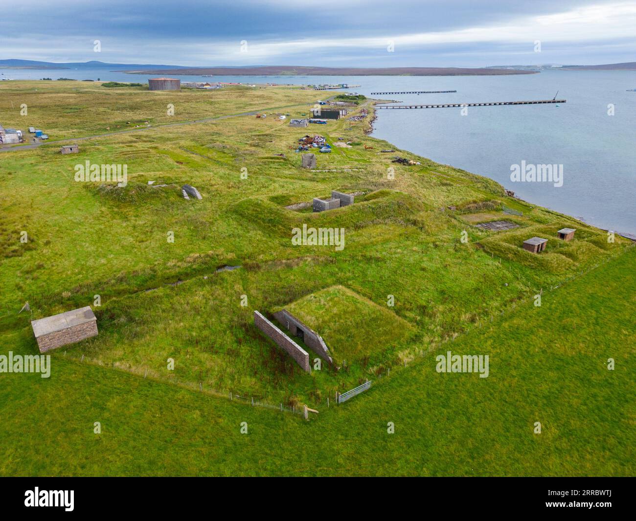 Aerial view of remains of former Scapa Flow military base at Lyness on ...