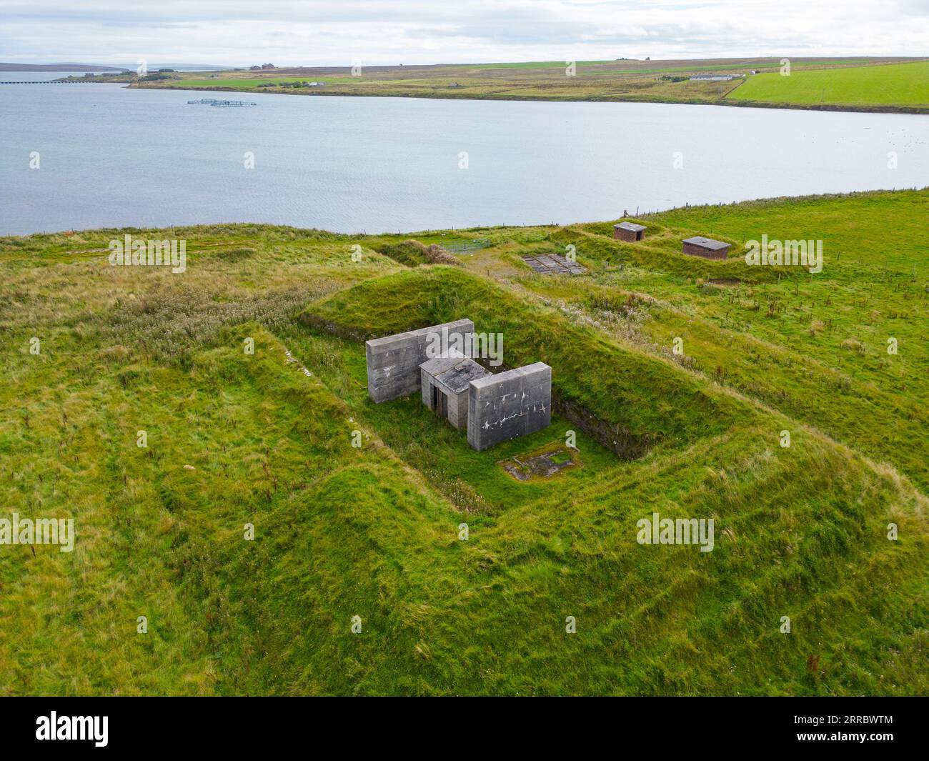 Aerial view of remains of former Scapa Flow military base at Lyness on ...