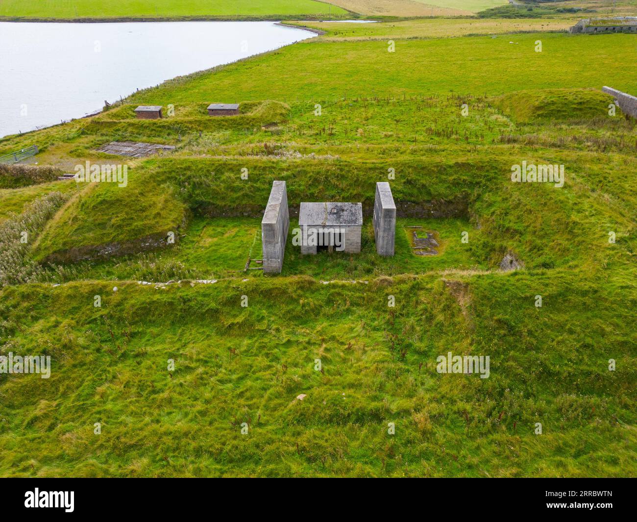 Aerial view of remains of former Scapa Flow military base at Lyness on ...