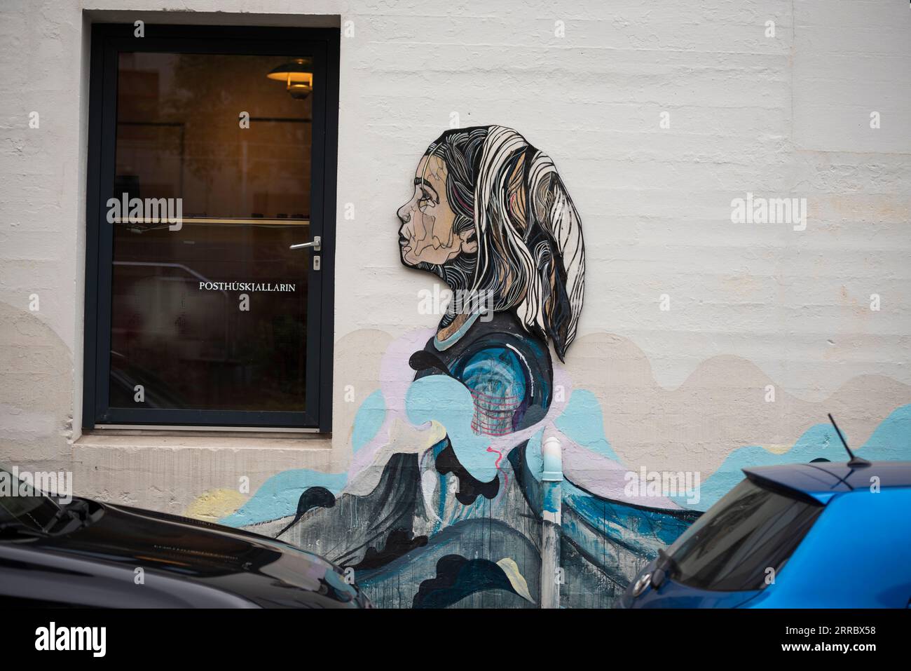 Placarded artwork adorns a building in Torshavn, Faroe Islands Stock ...