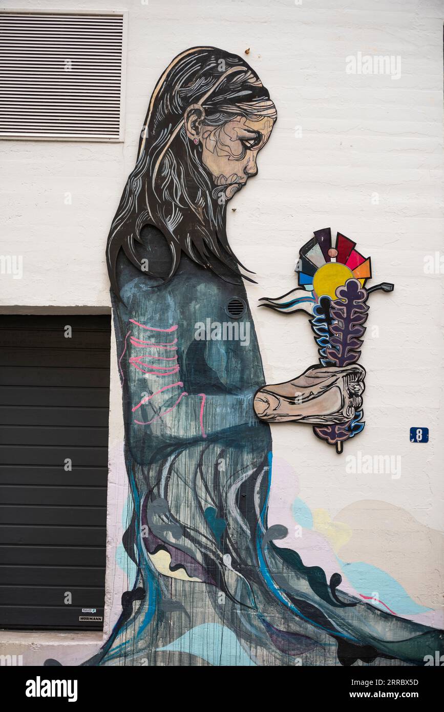 Placarded artwork adorns a building in Torshavn, Faroe Islands Stock ...
