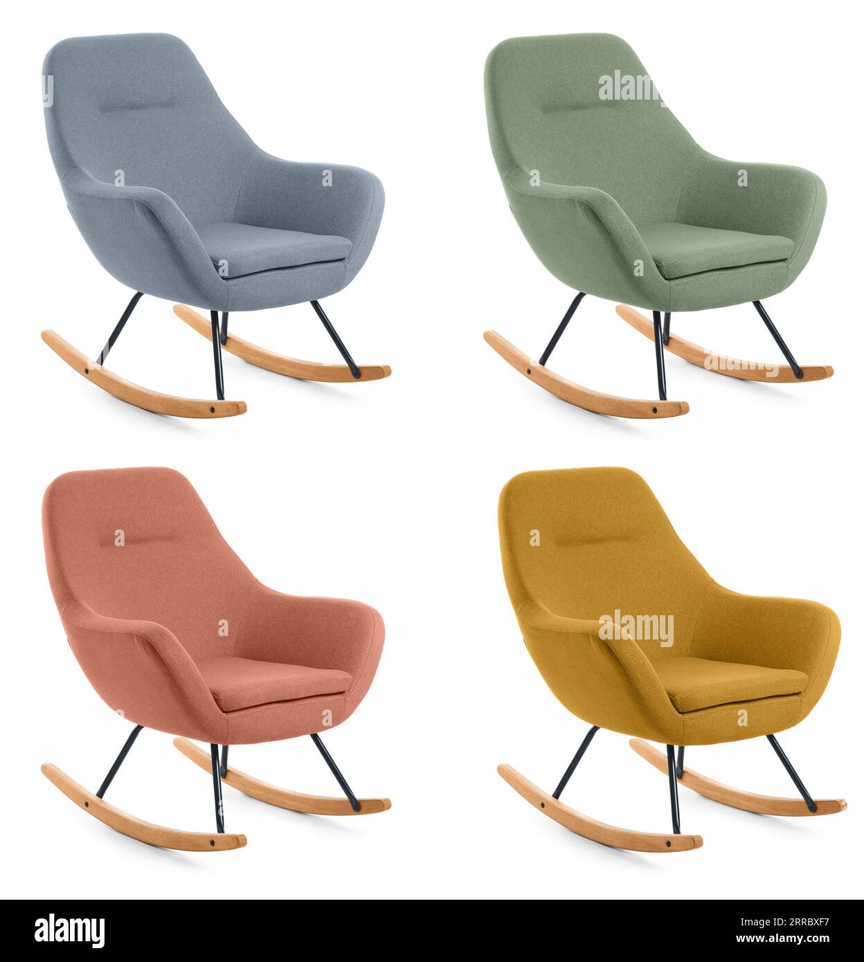 Set of modern comfortable rocking chairs in different colors on white ...