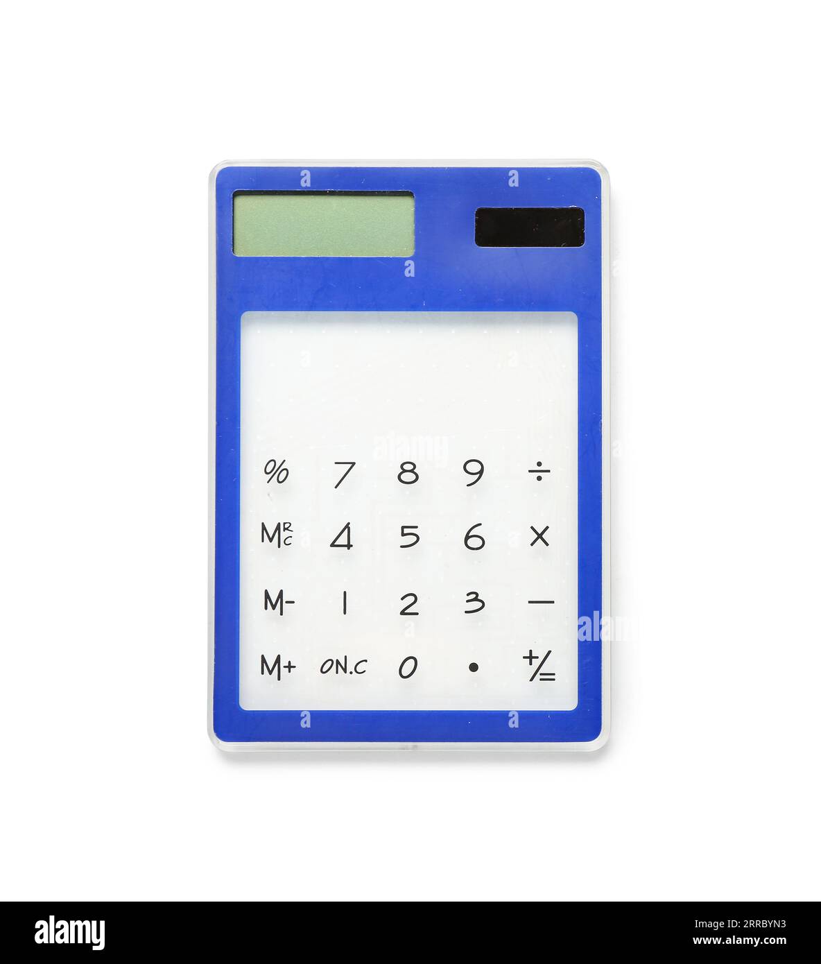 Modern blue calculator isolated on white background Stock Photo - Alamy