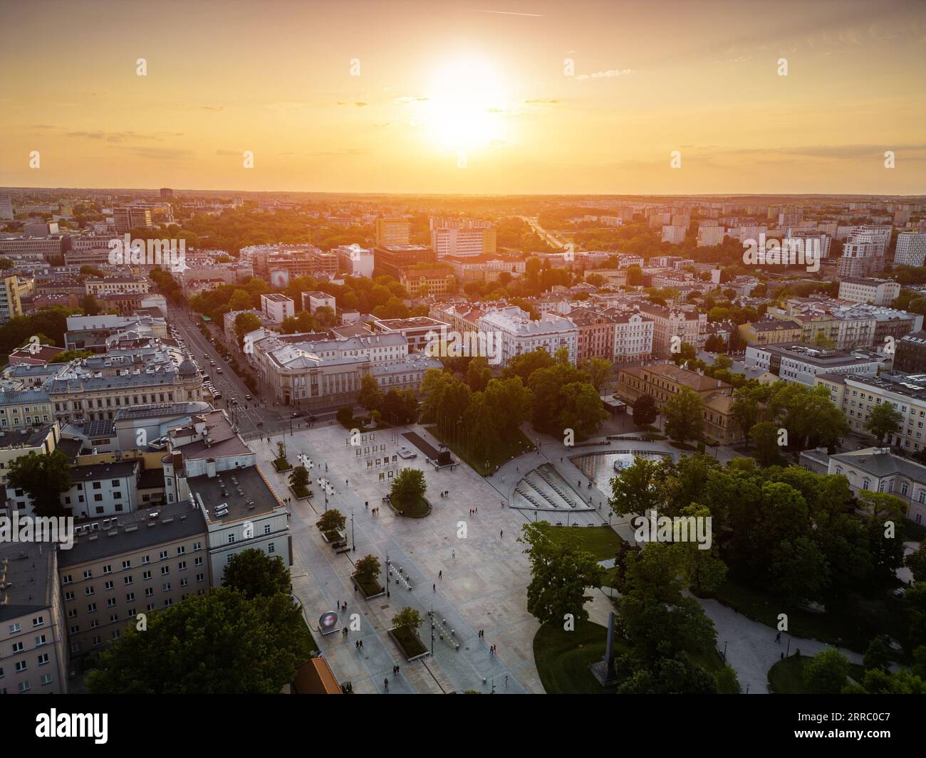 downtown plac litewski, city square and park at sunset, Lublin, Poland ...