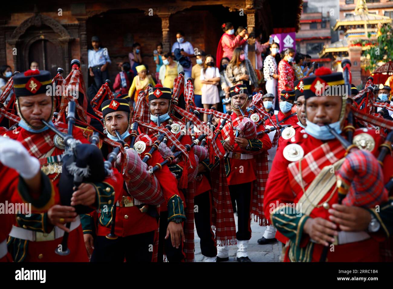 211012 -- KATHMANDU, Oct. 12, 2021 -- A Nepalese army band performs on ...