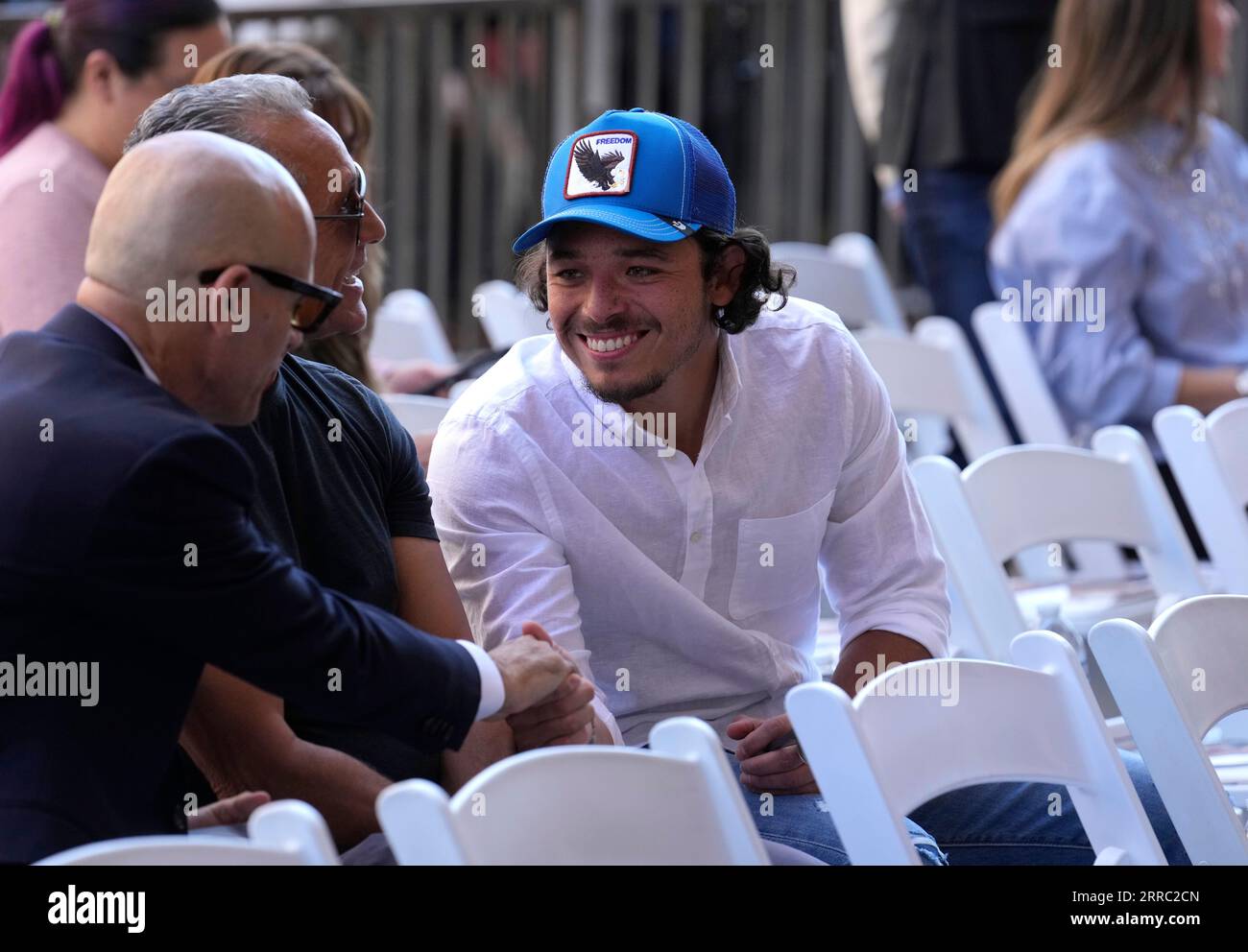 Anthony Ramos, right, attends a ceremony honoring Marc Anthony with a ...