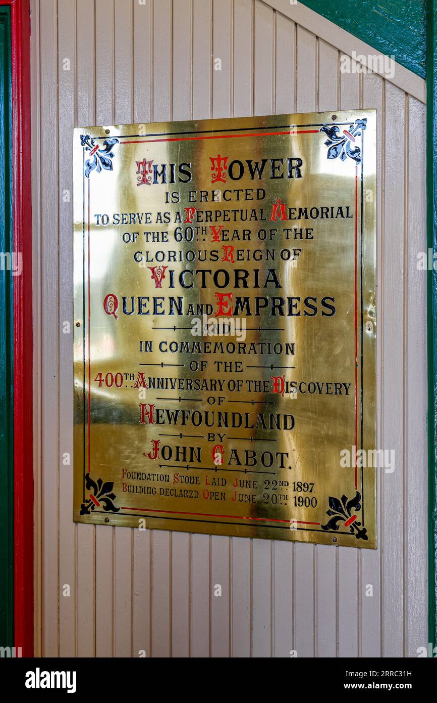 Sign inside Cabot Tower on Signal Hill in St. John's, Newfoundland ...