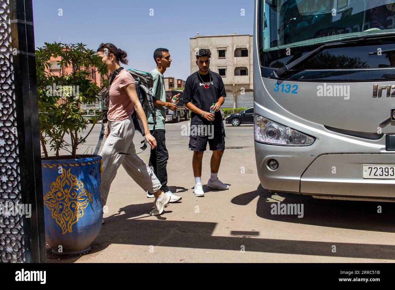 Marrakech, Morocco - August 28, 2023 People traveling in a Supratours ...
