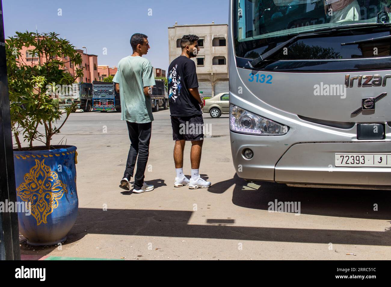 Marrakech, Morocco - August 28, 2023 People traveling in a Supratours ...