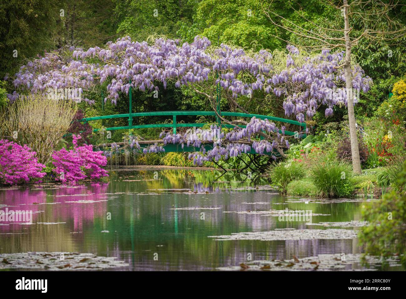 France Giverny Monet's garden spring May, green bridge and beautiful ...
