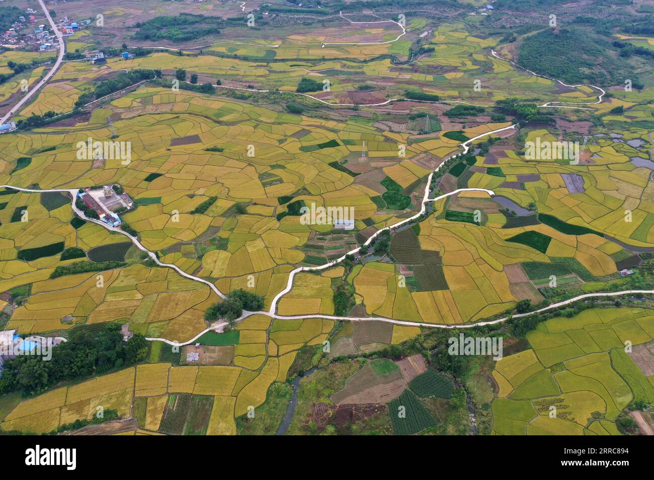211023 -- RONGAN, Oct. 23, 2021 -- Aerial photo taken on Oct. 23, 2021 ...