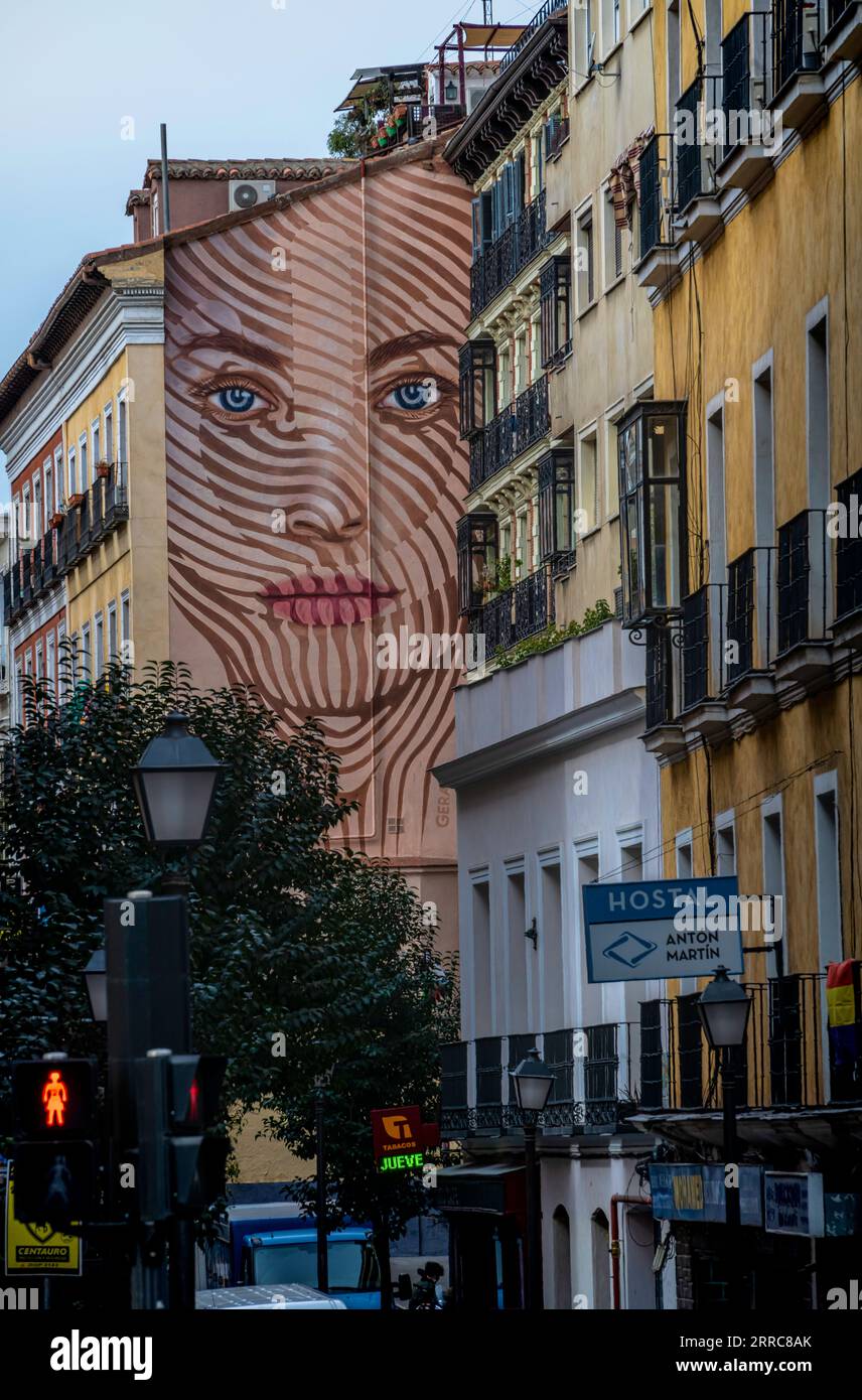 Wall art in Calle Atocha, Streets of Barrio Las Letras, Madrid, Spain ...