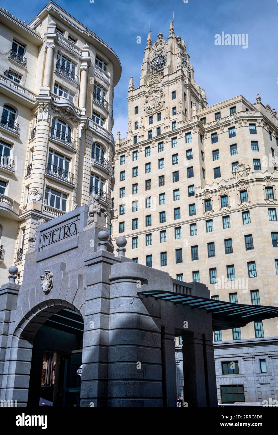 Gran Via Metro and Telefonica Building, Madrid, Spain Stock Photo - Alamy