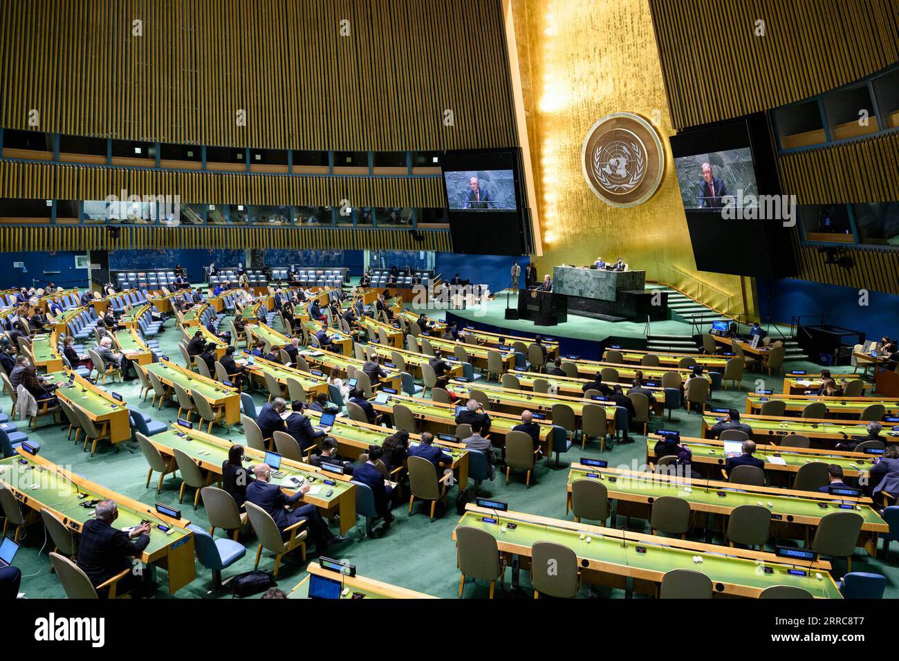 211025 -- UNITED NATIONS, Oct. 25, 2021 -- UN Secretary-General Antonio Guterres at the podium ...