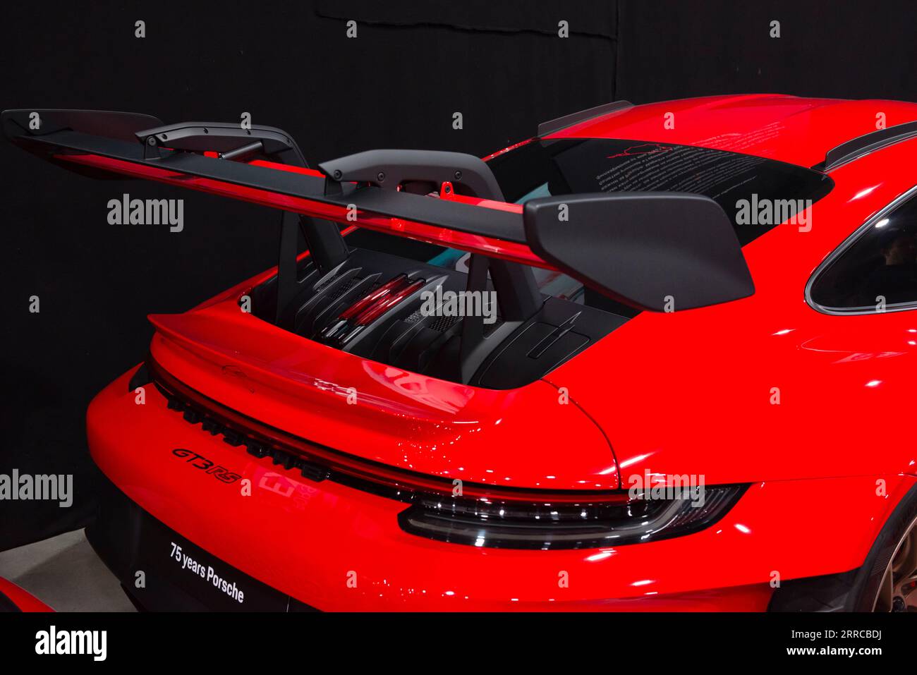 Red Porsche 911 992 GT3 RS 2023 rear view at the 75 Years of Porsche ...