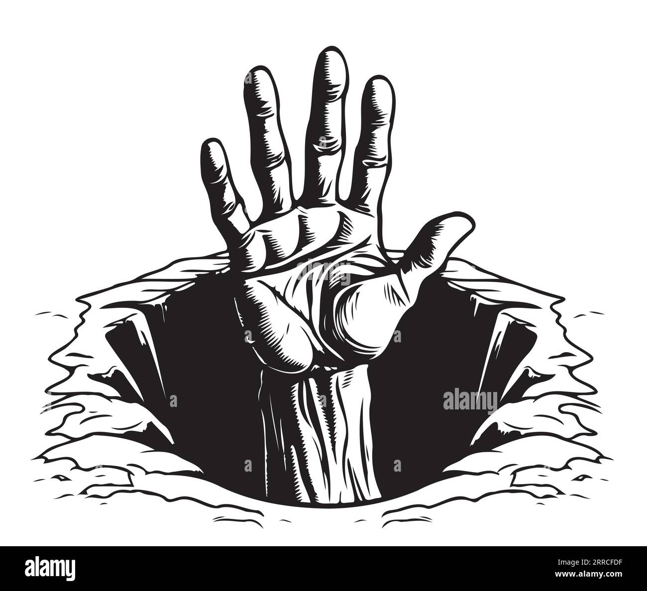 Hand crawling out of a grave pit sketch hand drawn Halloween Vector ...