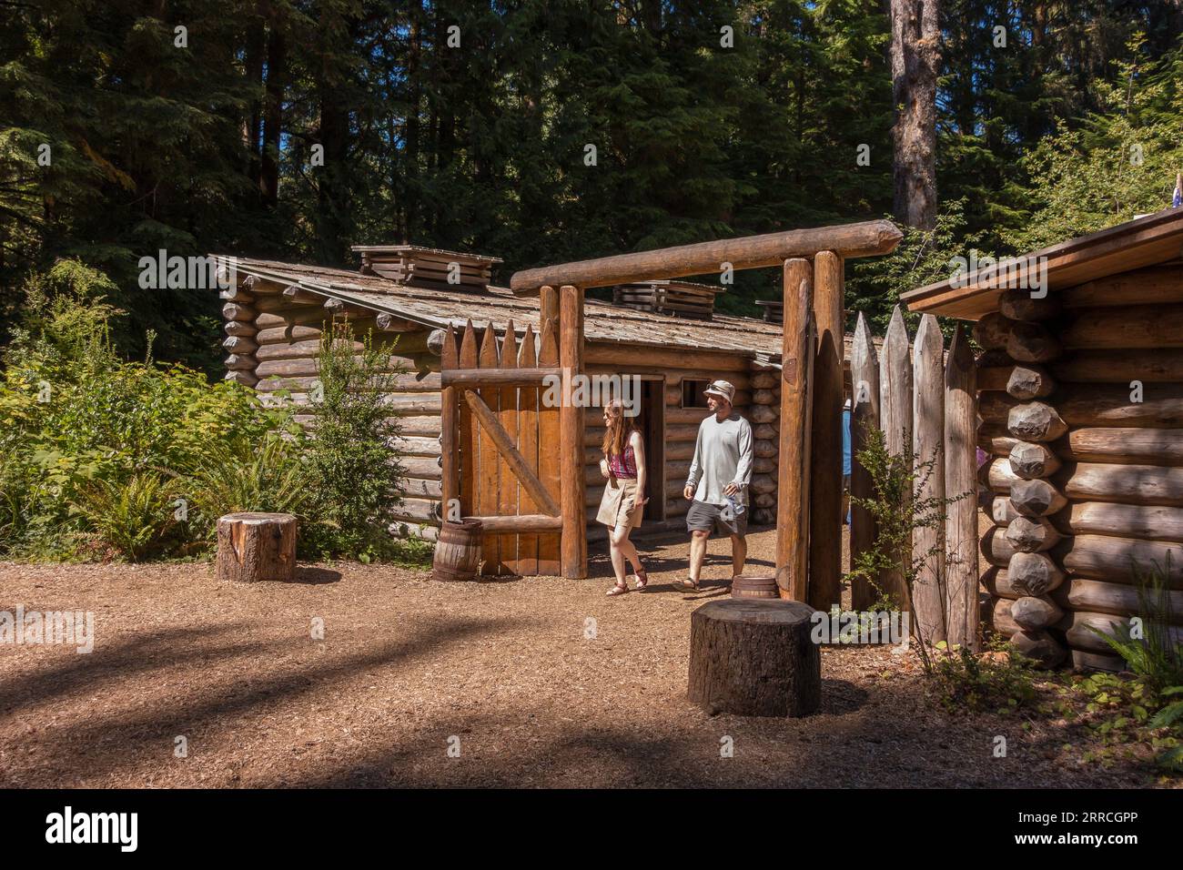 FORT CLATSOP, OREGON, USA - Tourists visit Fort Clatsop replica, Lewis ...