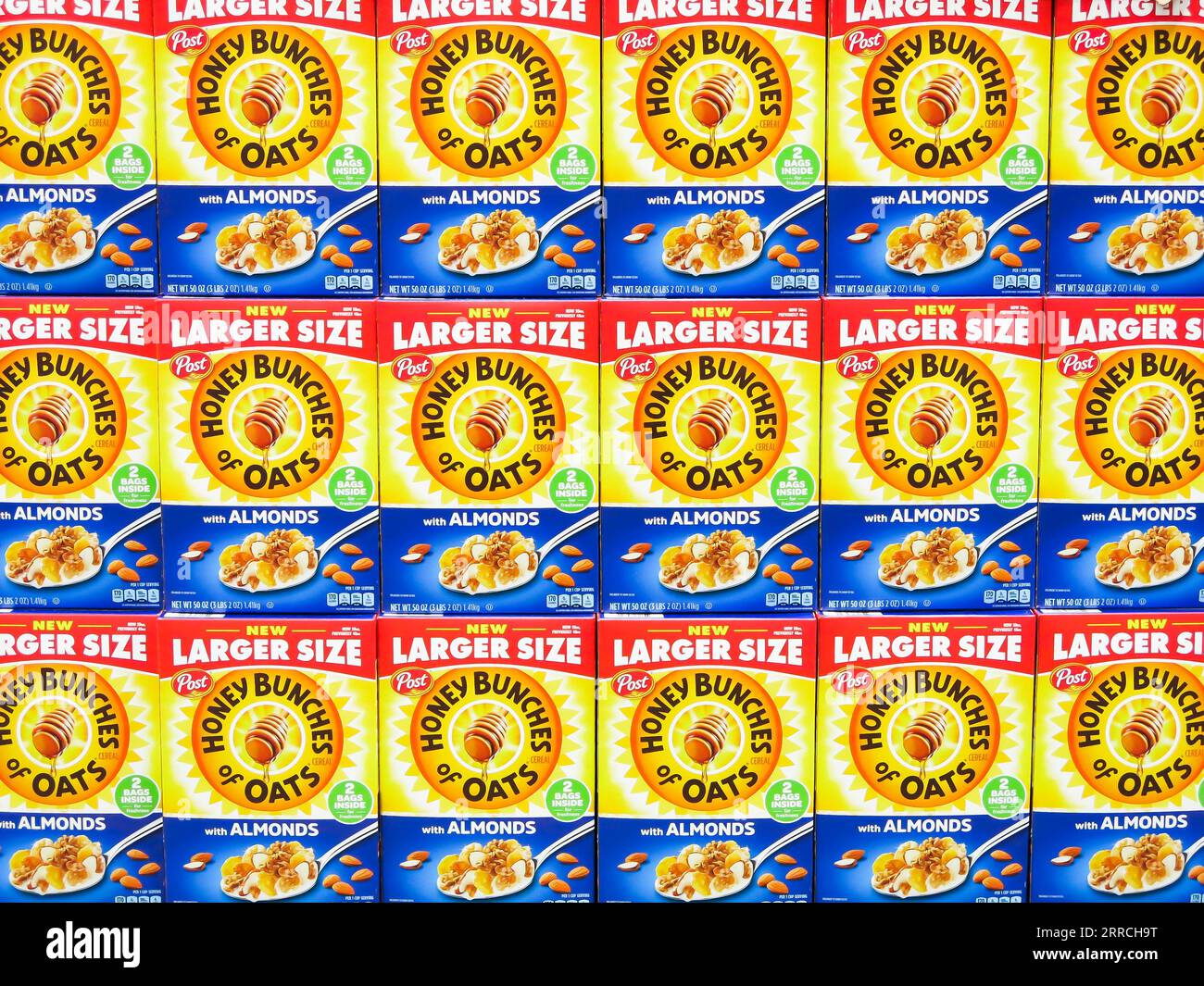 Boxes Honey Bunches of Oats - Close Up Stock Photo - Alamy