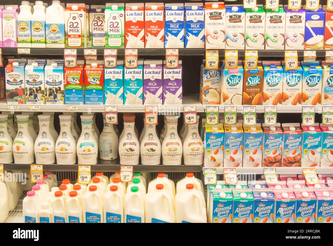 Milk Selection at Local American Supermarket Stock Photo - Alamy