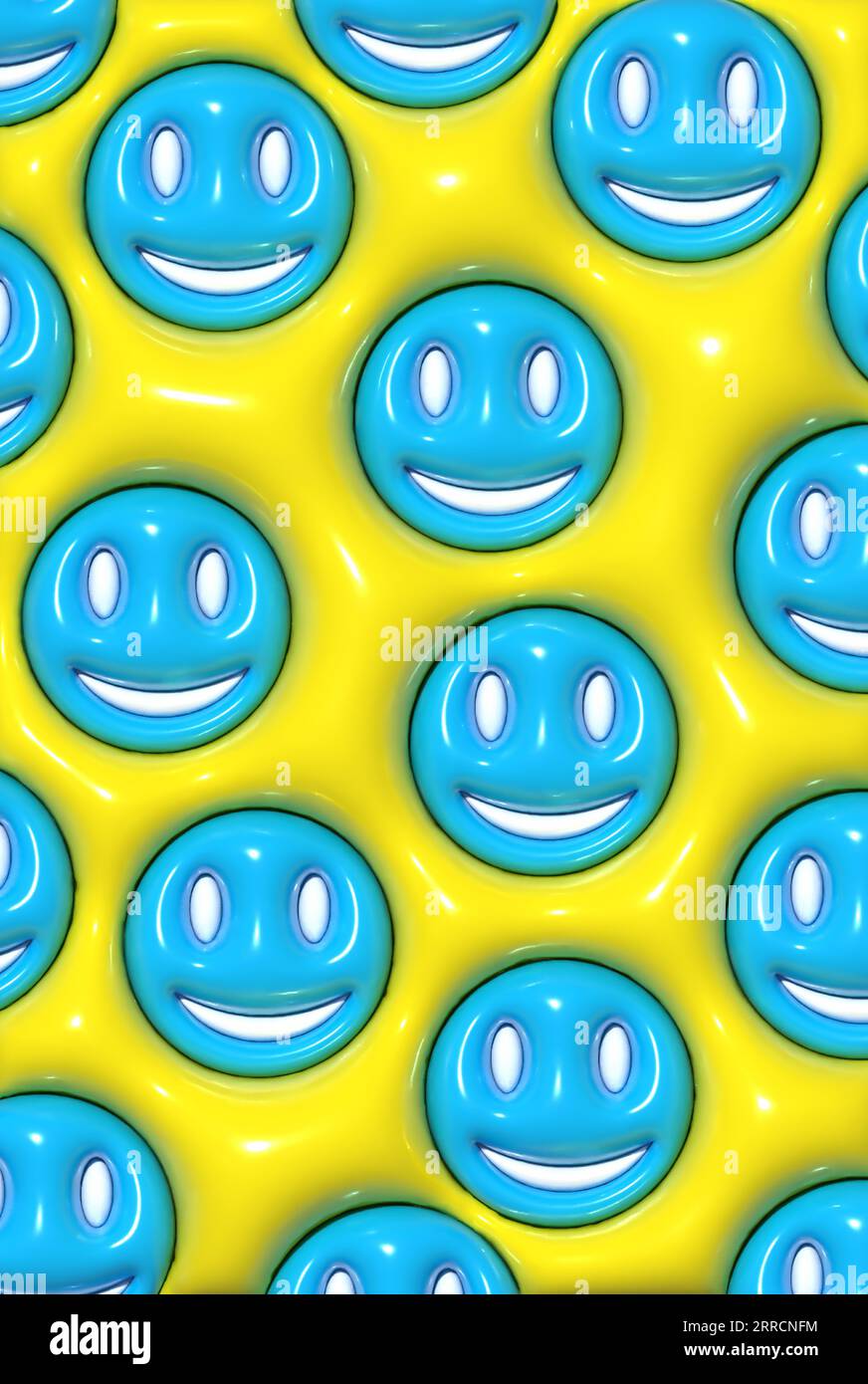 Yellow background with blue faces that are smiling, 3D rendering ...
