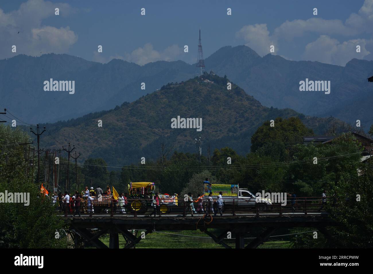 Srinagar, India. 07th Sep, 2023. A small group of Kashmiri Hindus take out a procession over the ...