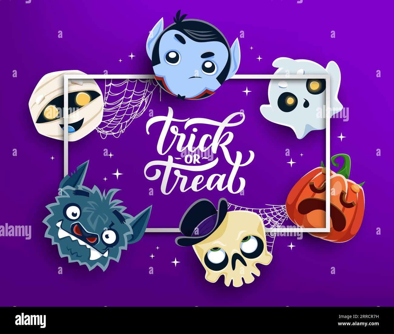 Halloween trick or treat holiday banner with funny emojis of cartoon ...
