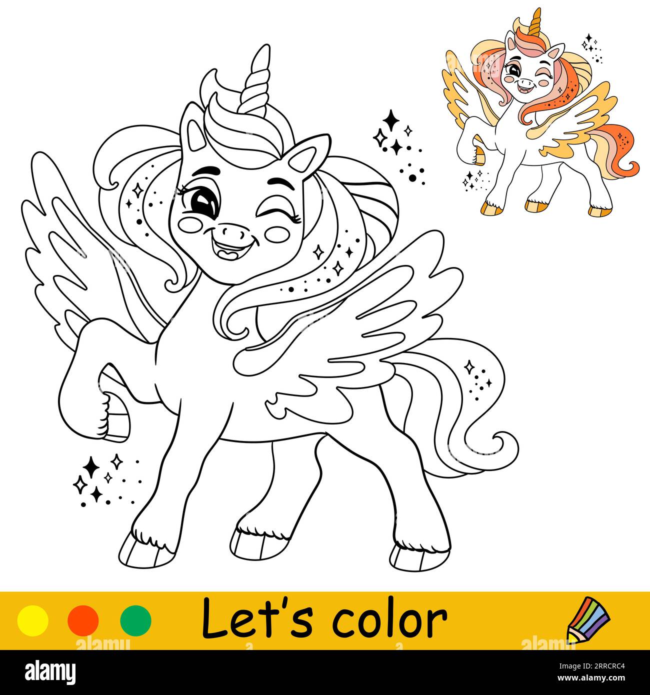 Cartoon cute funny wingled unicorn. Unicorn character.Coloring book ...