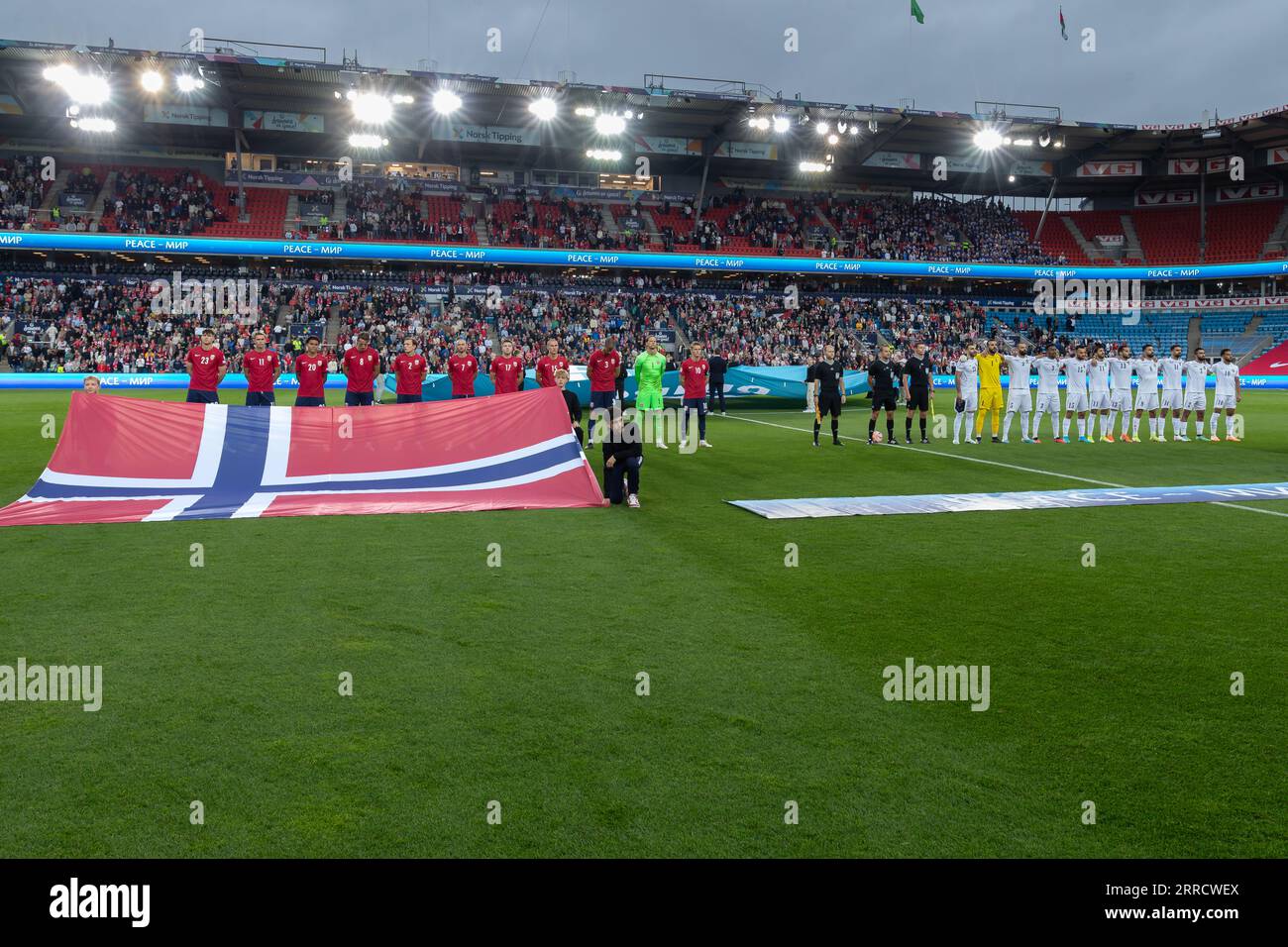 Oslo, Norway 07 September 2023 Norway Team and Jordan Team stand during ...