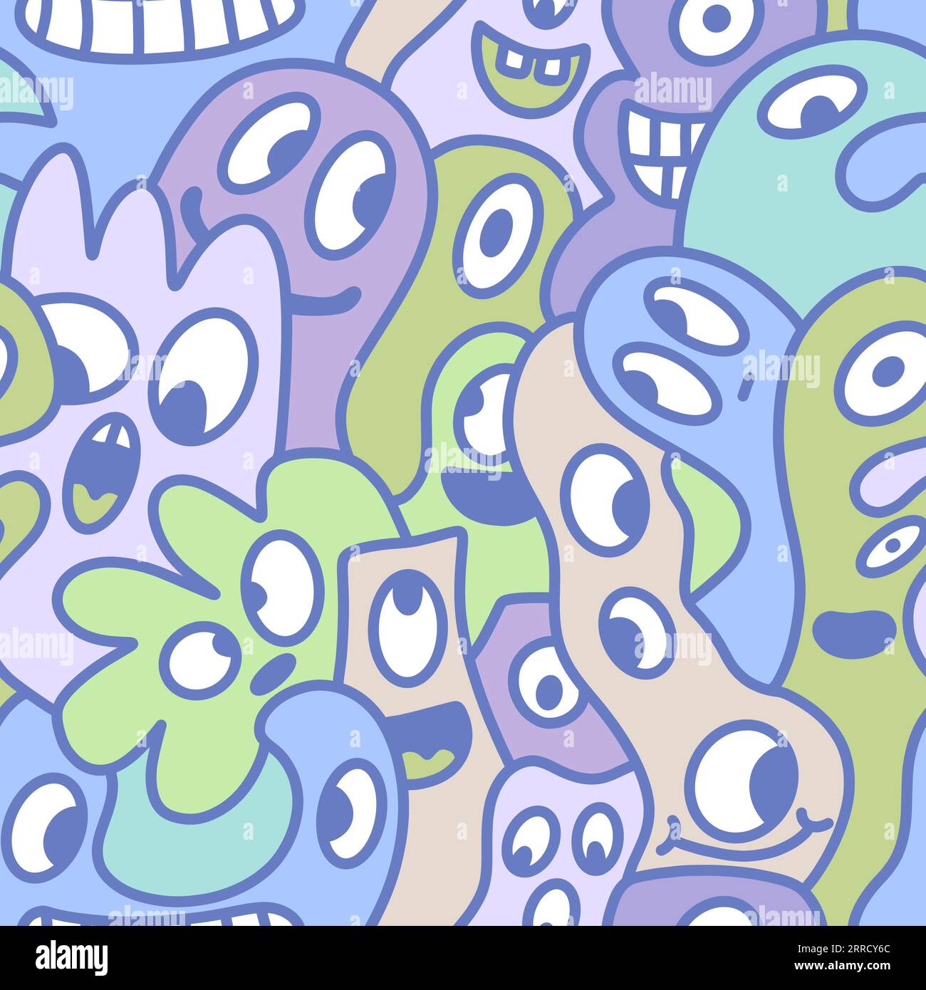 Cartoon retro monsters seamless Halloween pattern for wrapping paper ...