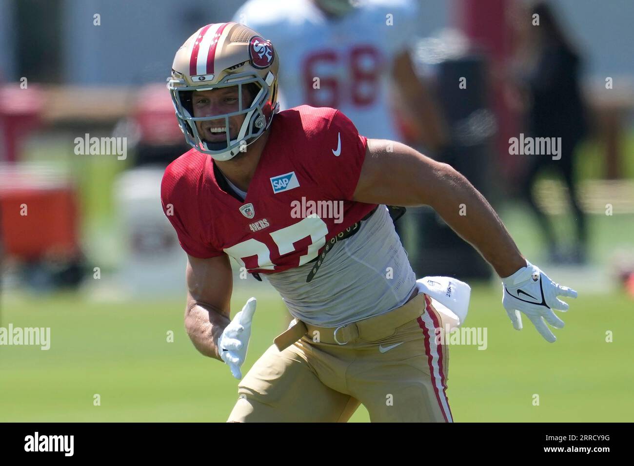 San Francisco 49ers defensive end Nick Bosa runs during an NFL football ...