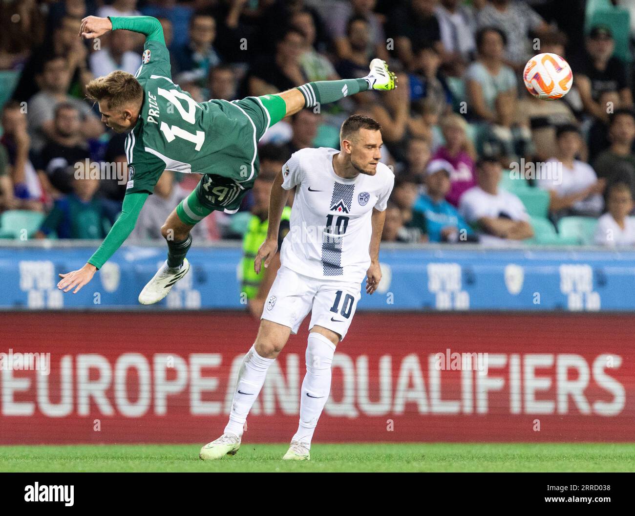 Northern Ireland's Isaac Price (left) and Slovenia's Timi Elsnik battle ...