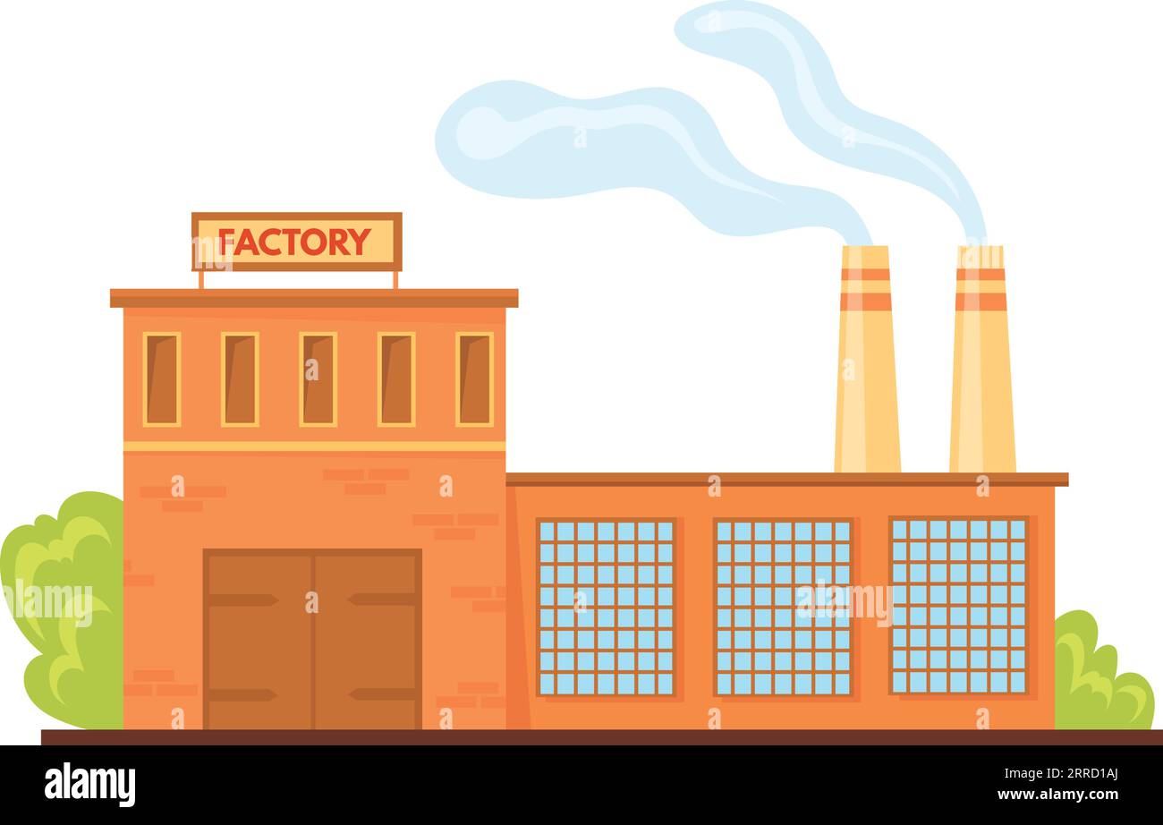 Factory facade. Cartoon industrial building. City manufacture isolated ...