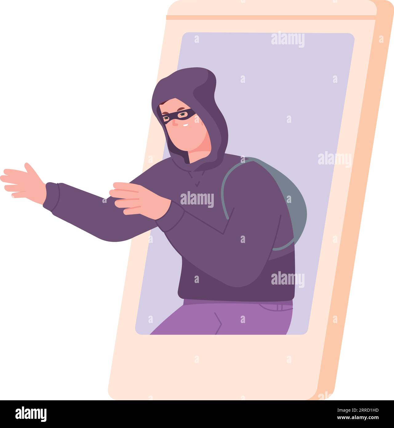Criminal hacker reach out from smartphone screen. Cyber threat isolated on white background ...