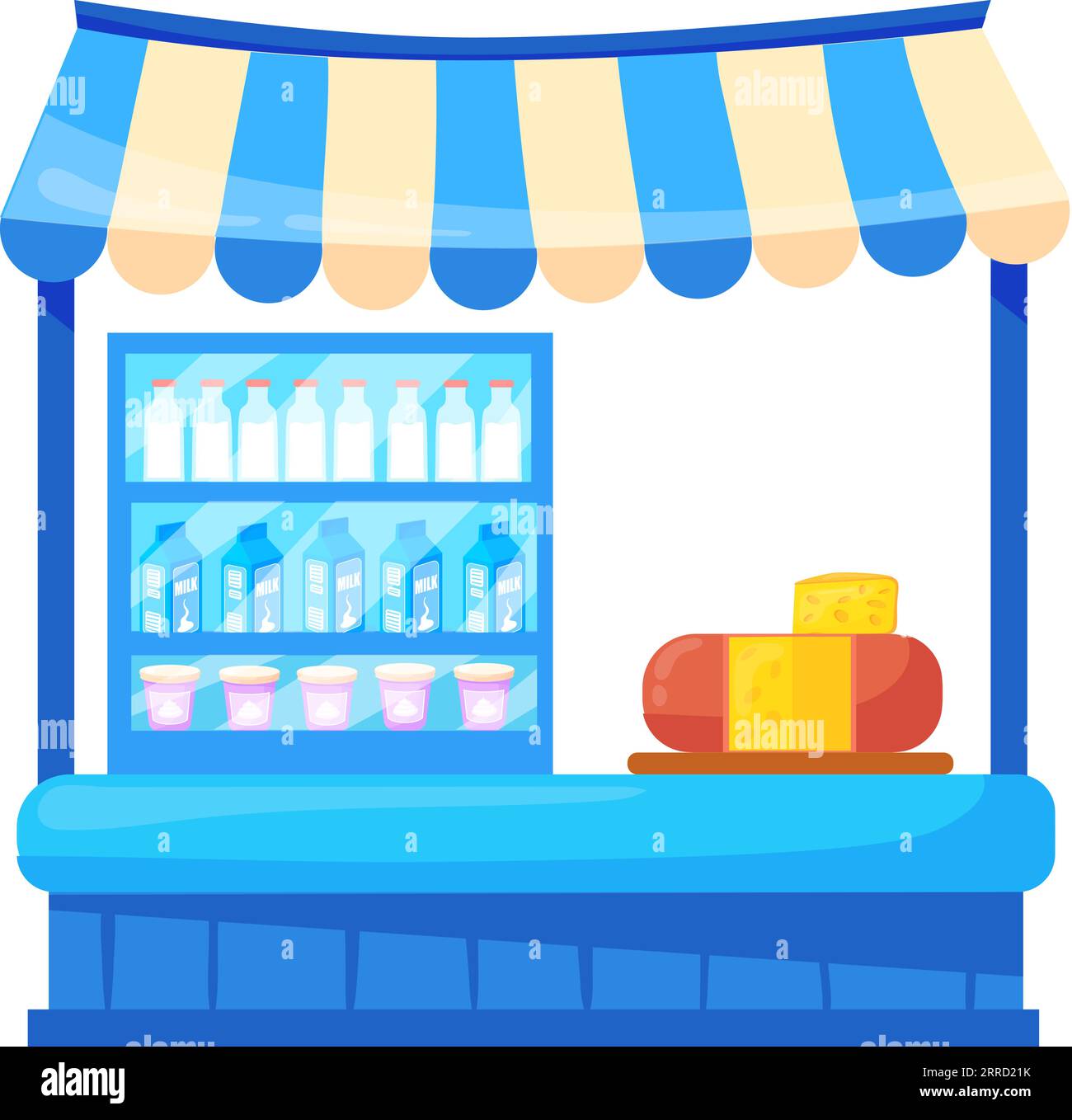 Dairy product market stand. Cartoon grocery stall isolated on white ...