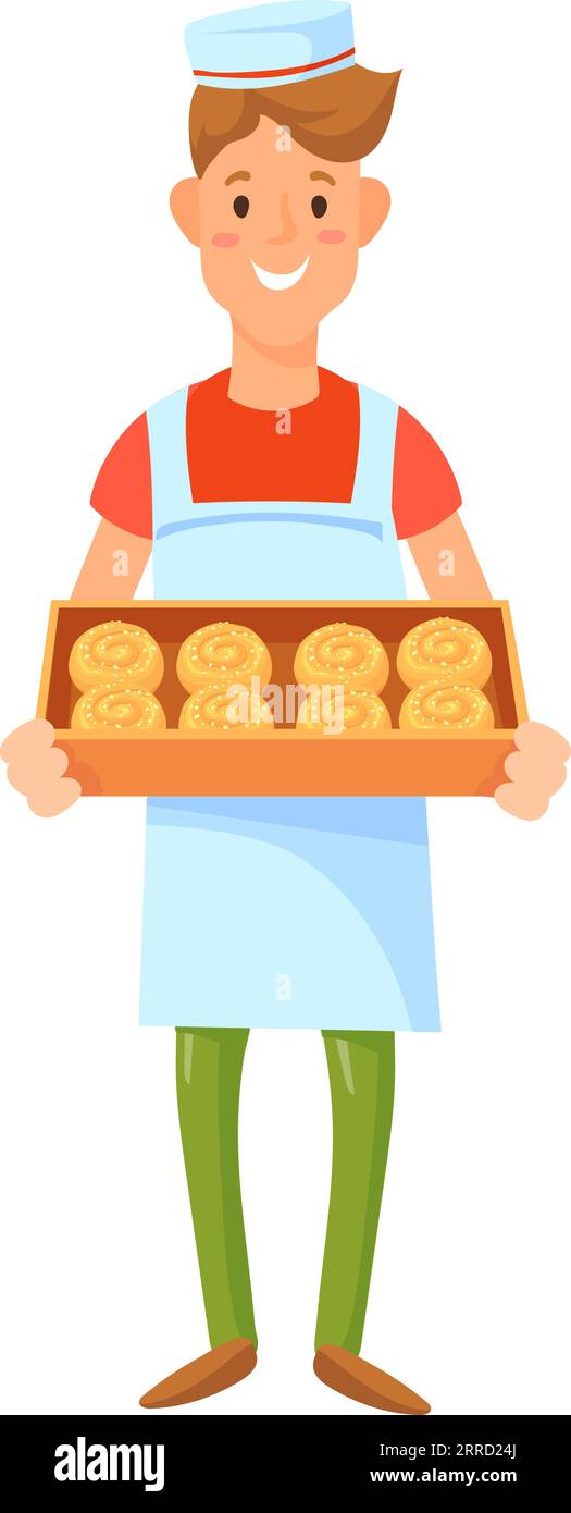 Happy baker with pastry box. Cartoon professional character isolated on ...
