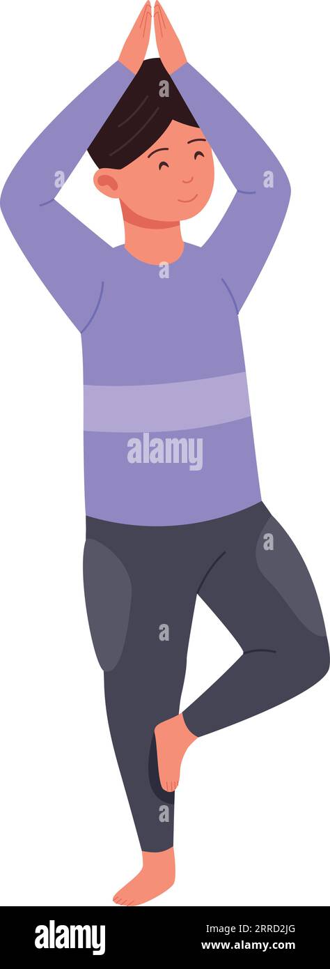 Kid in balance pose exercise. Yoga training boy isolated on white ...