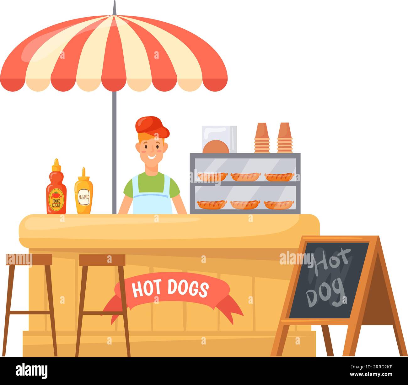 Hot dog vendor stall. Street retail cartoon stand isolated on white ...