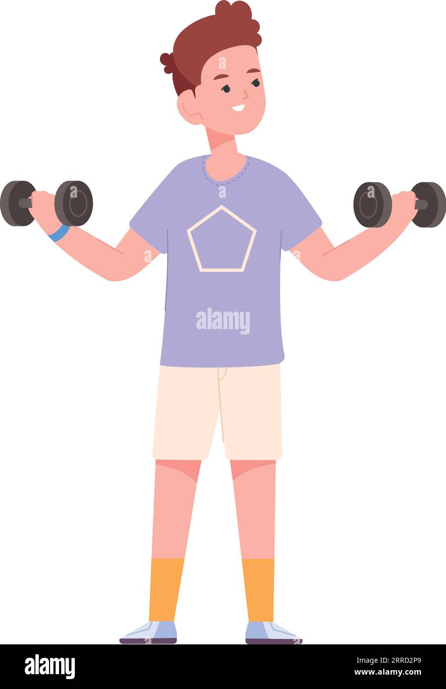 Kid training with dumbbells. Boy power lifting exercise isolated on ...