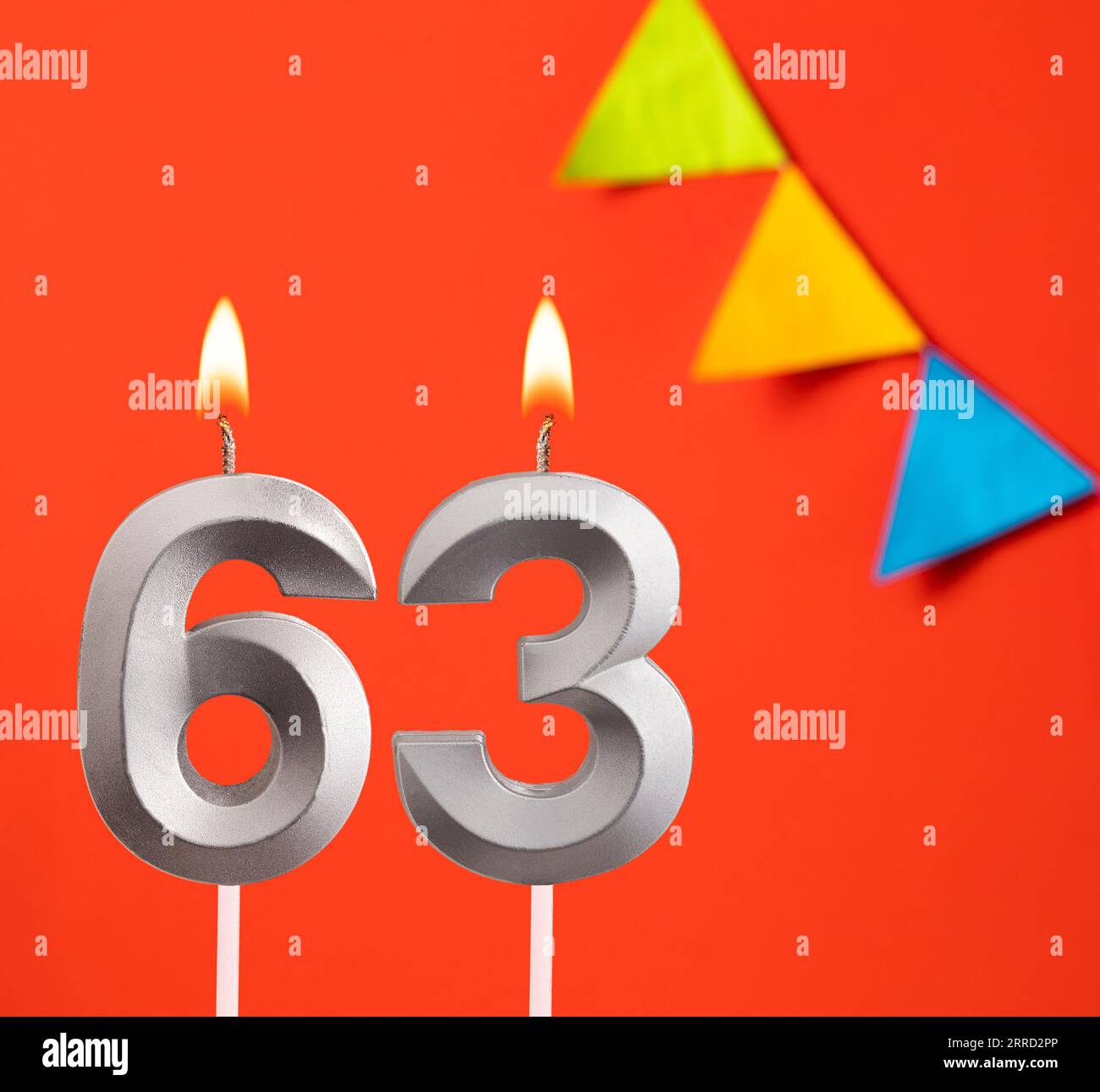 Birthday candle number 63 - Invitation card in orange background Stock ...