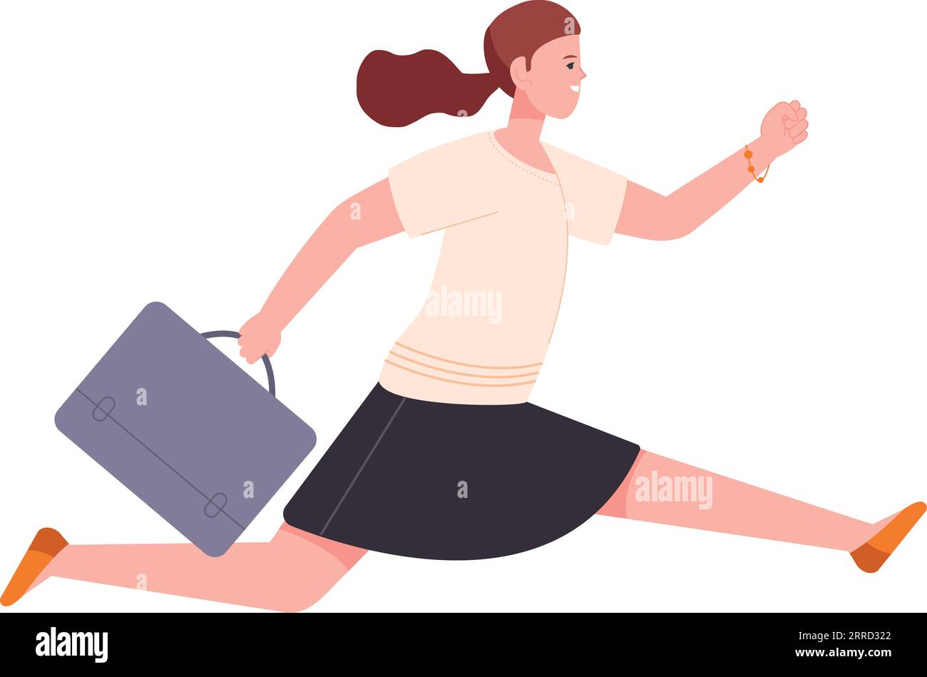 Girl running with briefcase. Work race. Rushing person isolated on ...