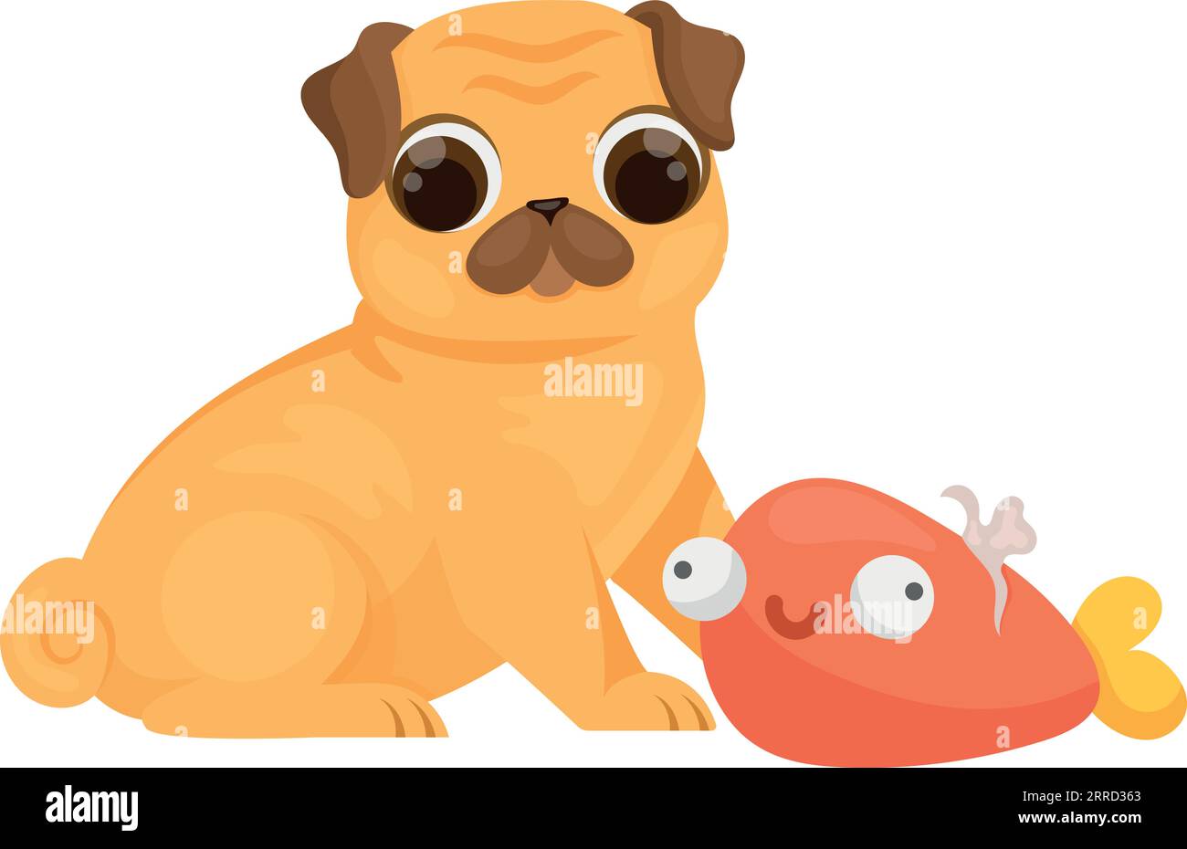 Cute puppy playing with dog toy. Cartoon pet isolated on white ...