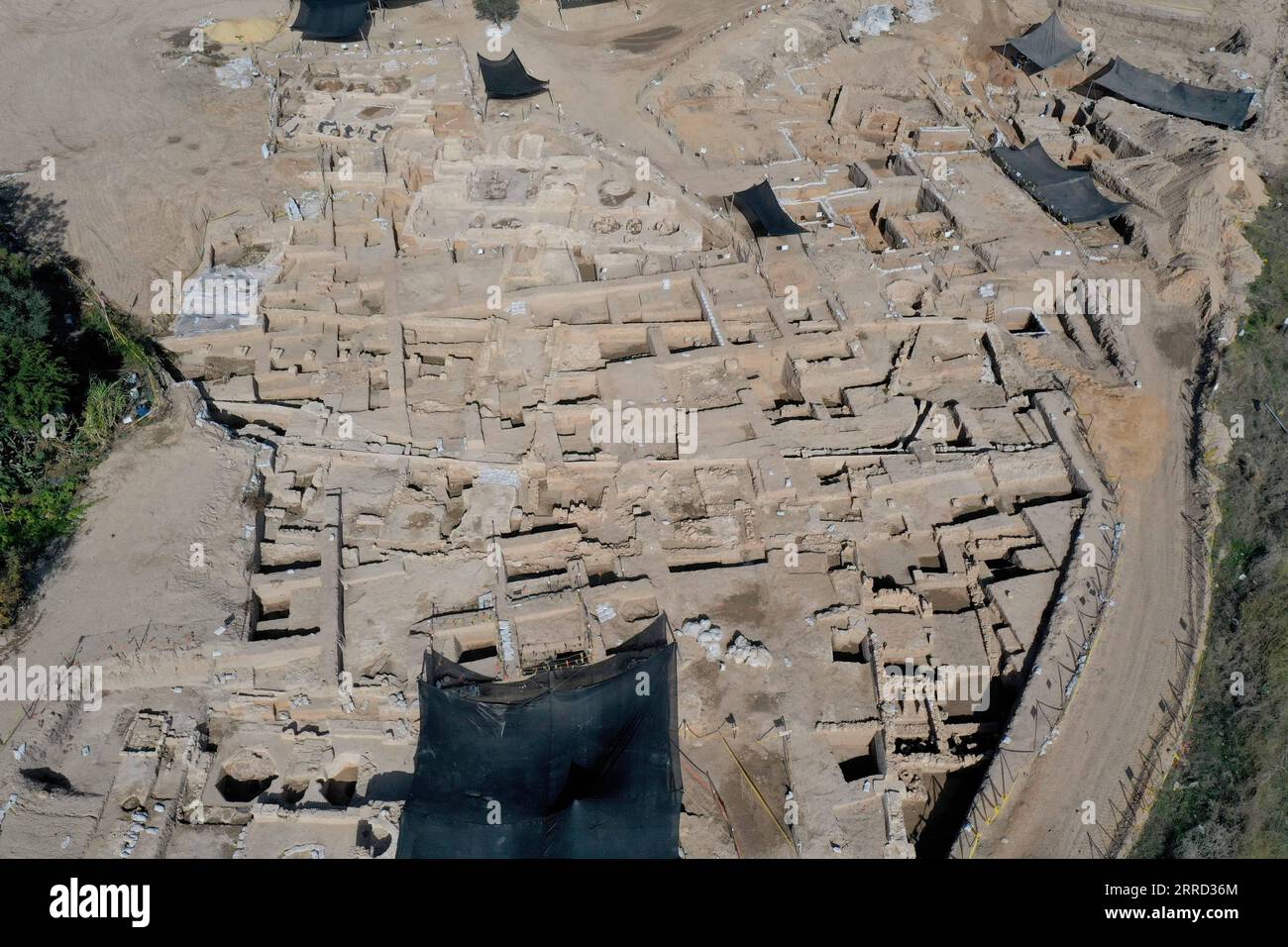 211129 -- YAVNE, Nov. 29, 2021 -- Aerial photo shows an excavation site ...